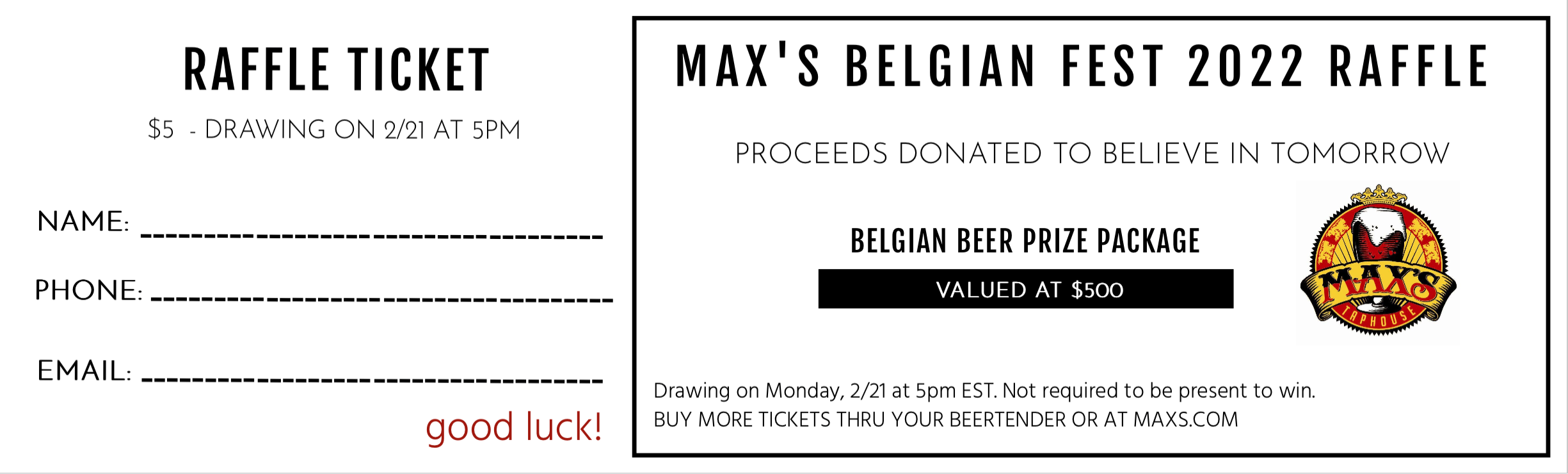 Belgian Fest 2022 Raffle Ticket - The Max's Store